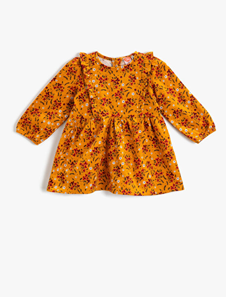 Koton Kız Çocuk Çiçek Desenli Fırfırlı Elbise Pamuklu