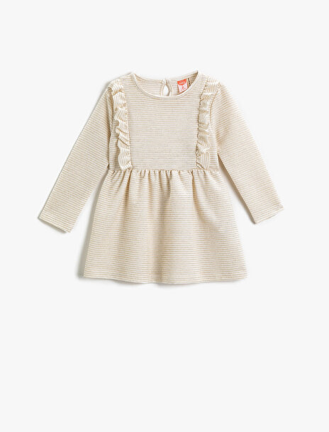 Koton Kız Çocuk Fırfır Detaylı Elbise Yuvarlak Yaka Uzun Kollu