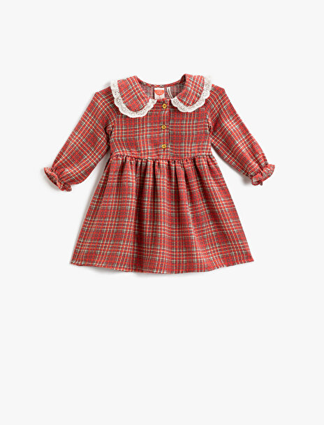 Koton Kız Çocuk Bebe Yaka Ekoseli Elbise Uzun Kollu Koton Kız Çocuk Bebe Yaka Ekoseli Elbise Uzun Kollu