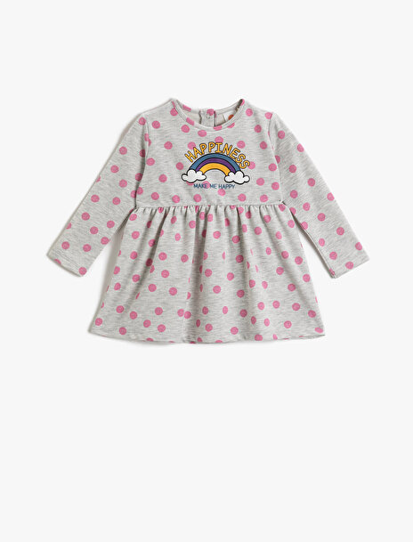 Koton Kız Çocuk Gökkuşağı Baskılı Puantiyeli Elbise Uzun Kollu Bisiklet Yaka Koton Kız Çocuk Gökkuşağı Baskılı Puantiyeli Elbise Uzun Kollu Bisiklet Yaka