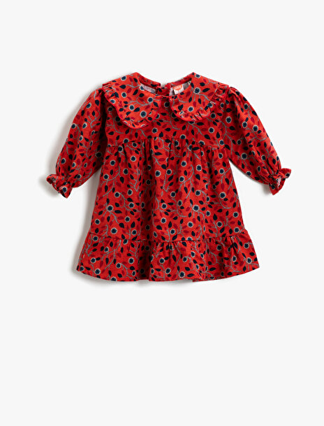 Koton Kız Çocuk Çiçek Baskılı Bebe Yaka Elbise Pamuklu