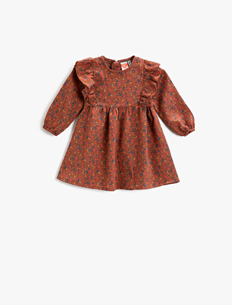 Koton Kız Çocuk Çiçek Desenli Fırfırlı Elbise Uzun Kollu