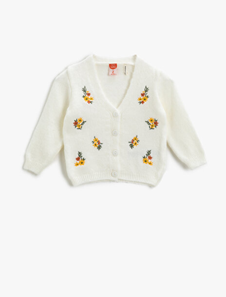 Koton Kız Çocuk Floral Knit Cardigan Button Up V Neck Koton Kız Çocuk Floral Knit Cardigan Button Up V Neck