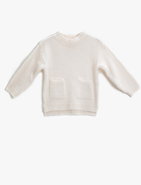 Koton Kız Çocuk Bisiklet Yaka Kazak Önü Cepli Uzun Kollu