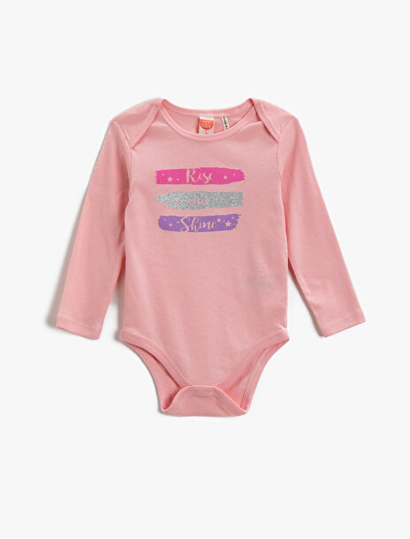 Koton Kız Çocuk Baskılı Pamuklu Badi Çıtçıtlı Uzun Kollu