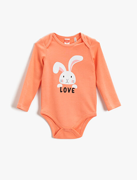 Koton Kız Çocuk Tavşan Baskılı Badi Pamuklu Uzun Kollu Çıtçıtlı