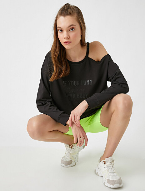 Koton Kadın Baskılı Açık Omuz Sweatshirt