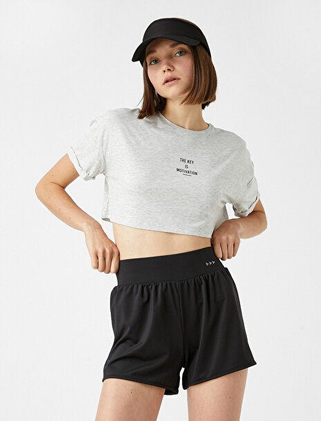Koton Kadın Slogan Detaylı Crop Spor Tişört Koton Kadın Slogan Detaylı Crop Spor Tişört