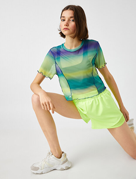 Koton Kadın Ebru Şallı Loves Koton - Tül Spor Tişört