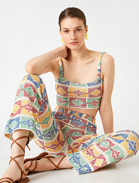 Koton Kadın Crop Atlet Desenli Askılı