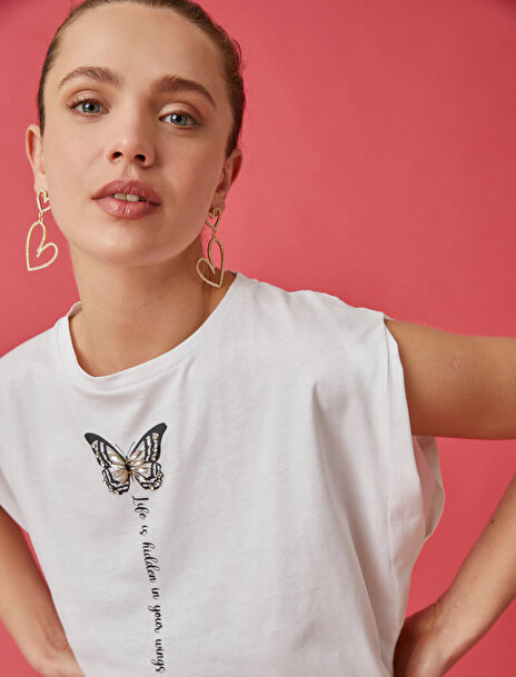 Koton Kadın Kelebek Baskılı Atlet Bisiklet Yaka Pamuklu