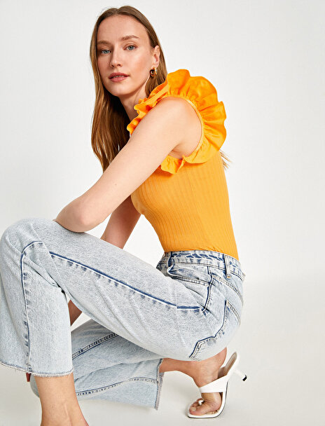 Koton Kadın Fırfırlı Atlet U Yaka Ribana