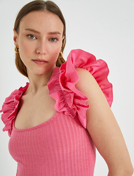 Koton Kadın Fırfırlı Atlet U Yaka Ribana