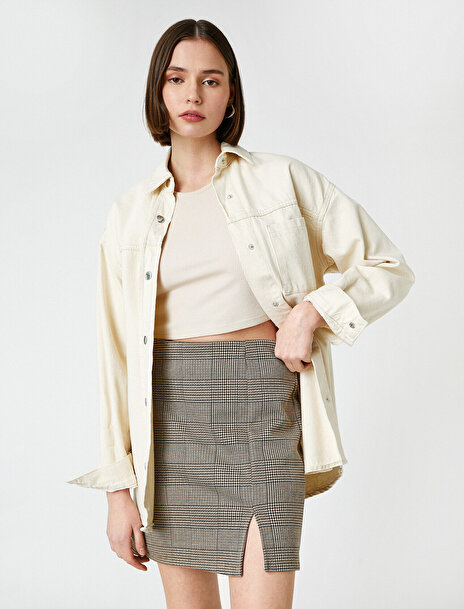 Koton Kadın Yırtmaçlı Ekose Mini Etek