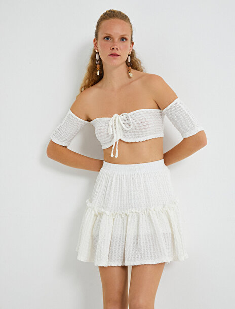 Koton Kadın Fırfırlı Mini Etek Beli Lastikli Koton Kadın Fırfırlı Mini Etek Beli Lastikli