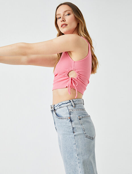 Koton Kadın Crop Atlet Pencere Detaylı Bisiklet Yaka Pamuklu