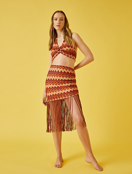 Koton Kadın Ece Sükan X Koton - Desenli Püsküllü Etek