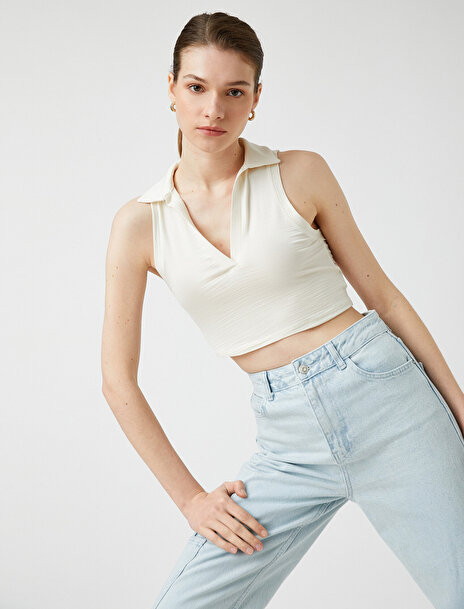 Koton Kadın Crop Atlet Polo Yaka Koton Kadın Crop Atlet Polo Yaka