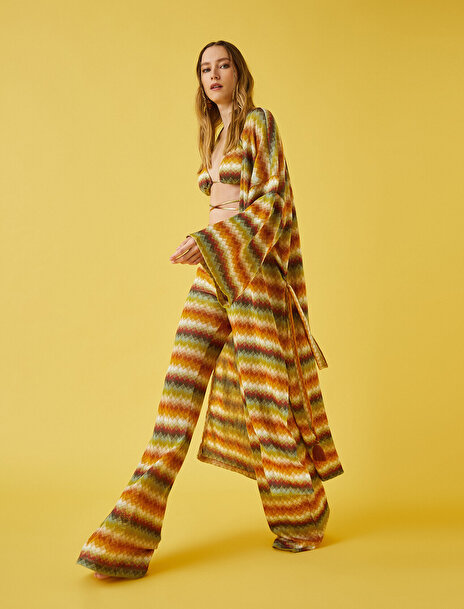 Koton Kadın Ece Sükan X Koton - Beli Kuşaklı Desenli Ceket