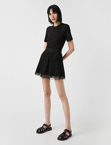 Koton Kadın Pileli Puantiyeli Tül Mini Etek