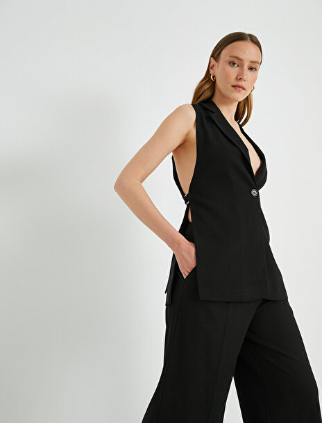 Koton Kadın Kemerli Yelek Tek Düğmeli Koton Kadın Kemerli Yelek Tek Düğmeli