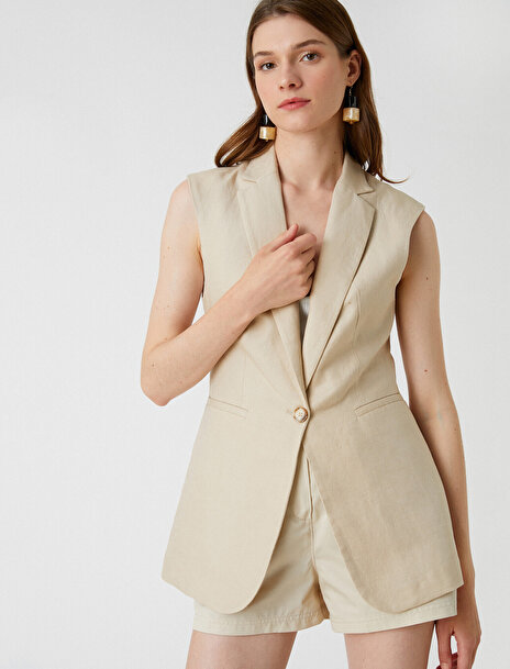 Koton Kadın Tek Düğmeli Yelek Keten Karışımlı Koton Kadın Tek Düğmeli Yelek Keten Karışımlı