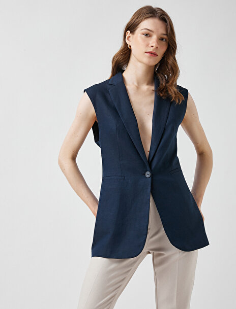 Koton Kadın Tek Düğmeli Yelek Keten Karışımlı Koton Kadın Tek Düğmeli Yelek Keten Karışımlı