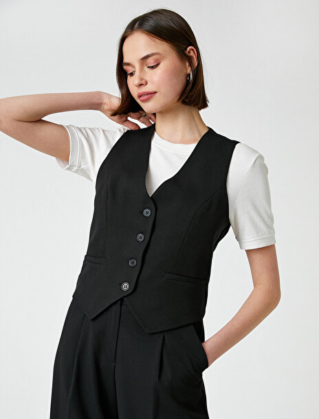 Koton Kadın V Yaka Düğmeli Yelek