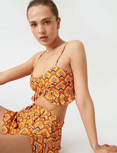 Koton Kadın Crop Atlet Desenli Keten Karışımlı Koton Kadın Crop Atlet Desenli Keten Karışımlı