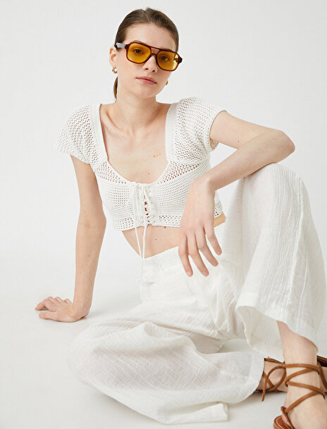 Koton Kadın Crop Atlet Örgü Bağlama Detaylı