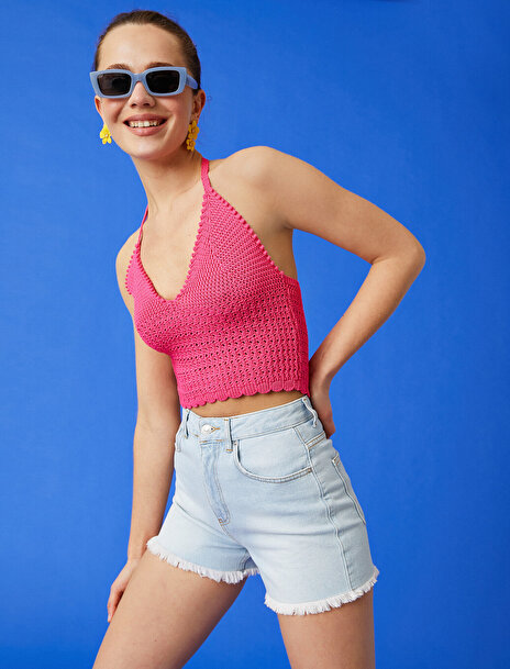 Koton Kadın Boyundan Bağlamalı Atlet Örgü Detaylı