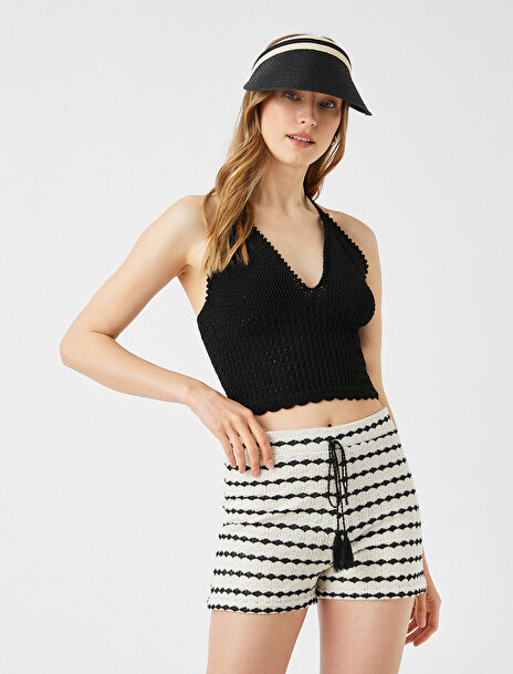 Koton Kadın Boyundan Bağlamalı Atlet Örgü Detaylı