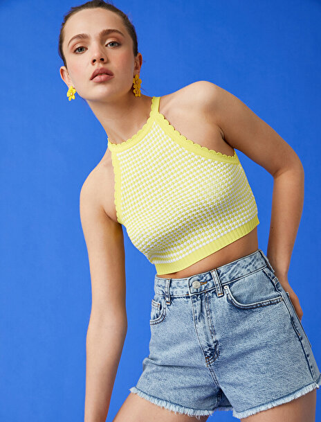 Koton Kadın Halter Yaka Crop Atlet Örgü Detaylı