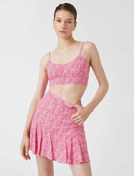 Koton Kadın Crop Atlet Desenli İnce Askılı U Yaka