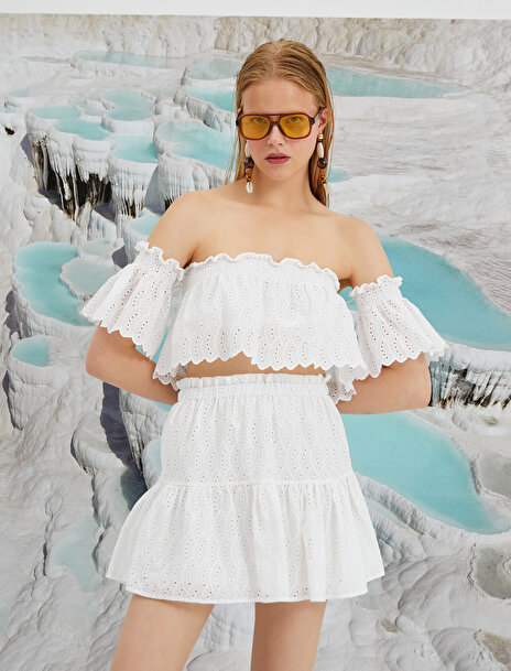 Koton Kadın Şahika Ercümen X Koton - Brode Crop Omzu Açık Atlet Koton Kadın Şahika Ercümen X Koton - Brode Crop Omzu Açık Atlet