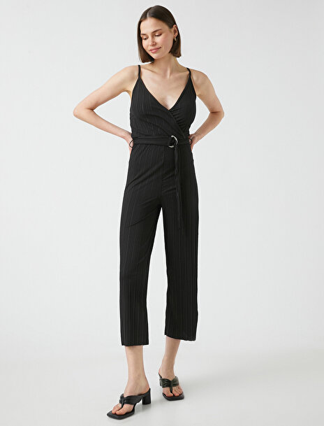 Koton Kadın Askılı Anvelop Tulum V Yaka Kemerli Koton Kadın Askılı Anvelop Tulum V Yaka Kemerli