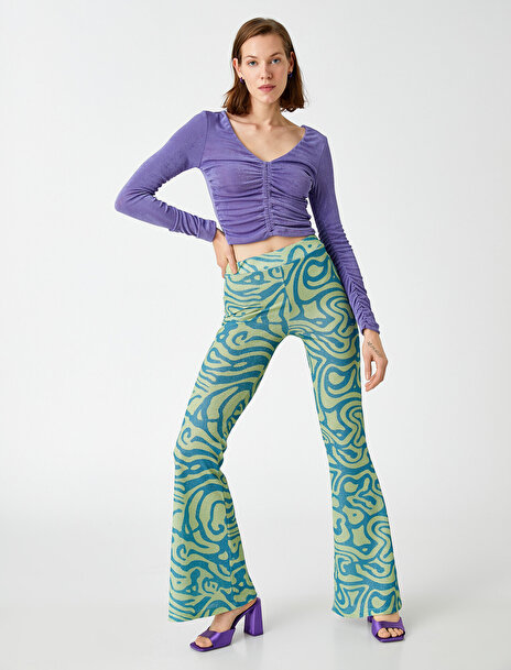 Koton Kadın İspanyol Paça Baskılı Pantolon