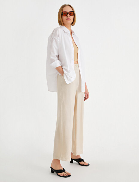 Koton Kadın Yüksek Bel Bol Paça Cepli Pantolon