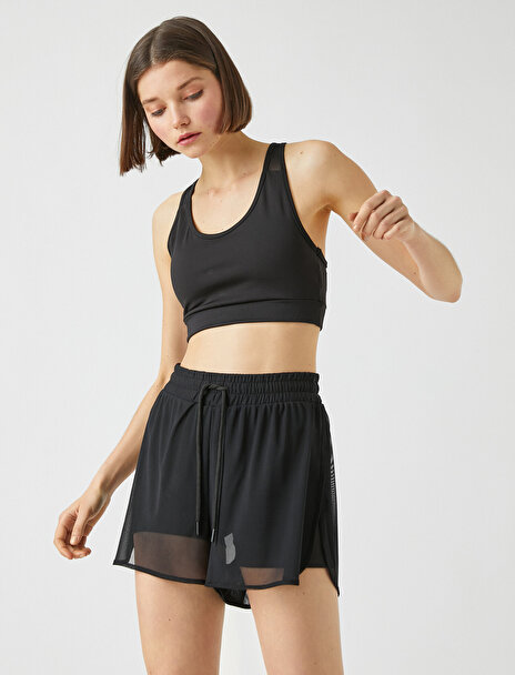Koton Kadın Mini Spor Şort Yırtmaç Detaylı Beli Bağlamalı