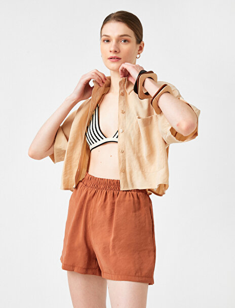 Koton Kadın Bol Paça Şort Beli Lastikli Cepli