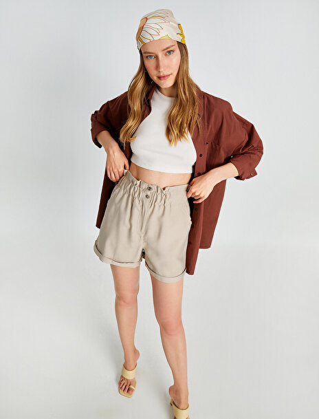 Koton Kadın Mini Şort Yüksek Bel Cepli