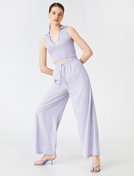 Koton Kadın Bol Paça Pantolon Cepli Beli Bağlamalı Modal Karışımlı