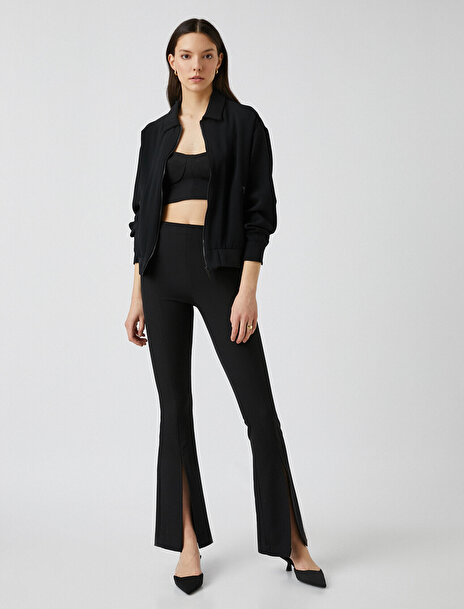 Koton Kadın Paçası Yırtmaçlı İspanyol Paça Pantolon