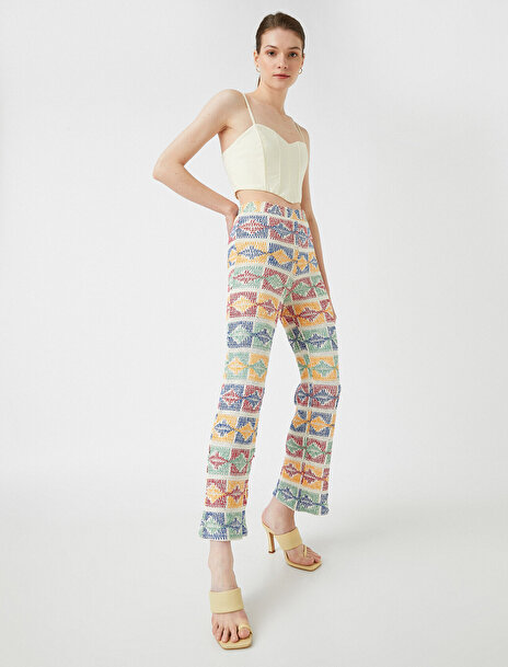 Koton Kadın Desenli Pantolon Beli Lastikli İspanyol Paça