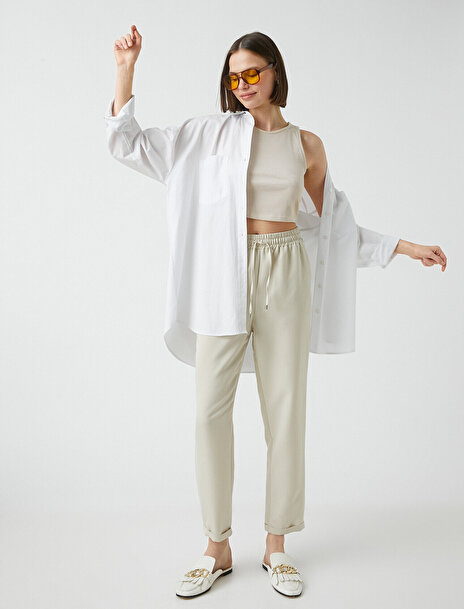 Koton Kadın Beli Lastikli Cepli Havuç Pantolon Koton Kadın Beli Lastikli Cepli Havuç Pantolon