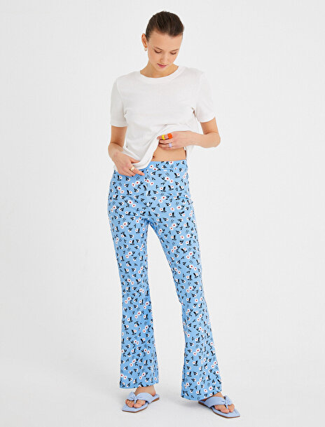 Koton Kadın Yüksek Bel Desenli Bol Paçalı Pantolon