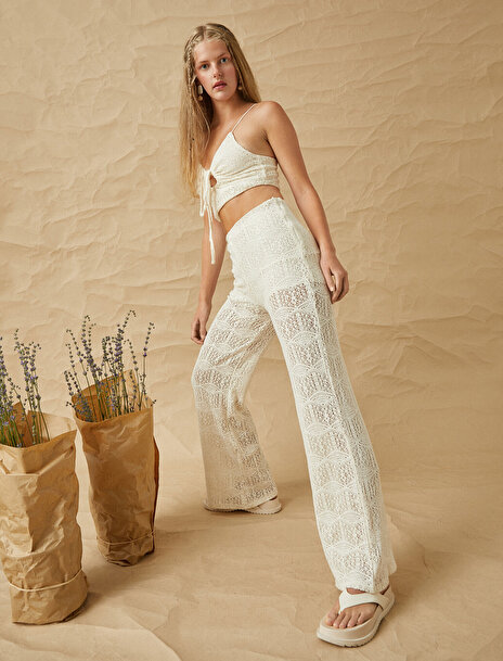 Koton Kadın Kroşe Örgü İspanyol Paça Pantolon