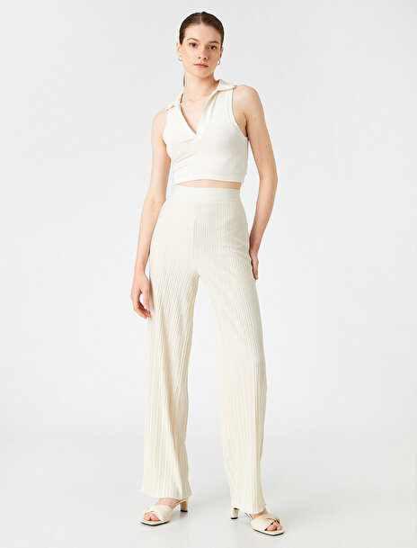 Koton Kadın Bol Paça Pantolon Beli Lastikli Pilili