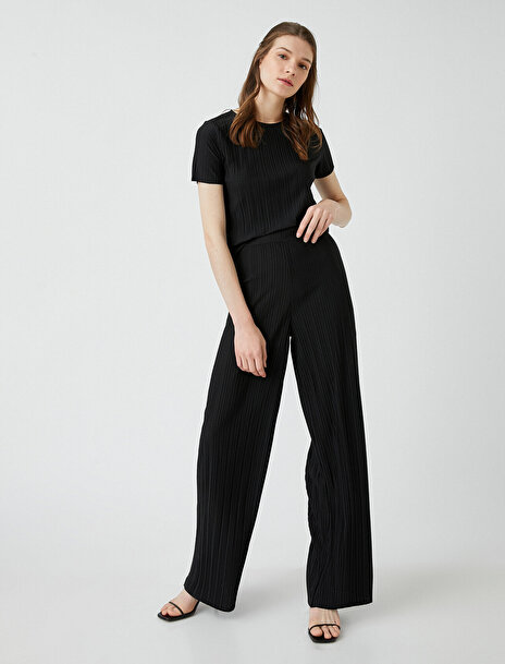 Koton Kadın Bol Paça Pantolon Beli Lastikli Pilili