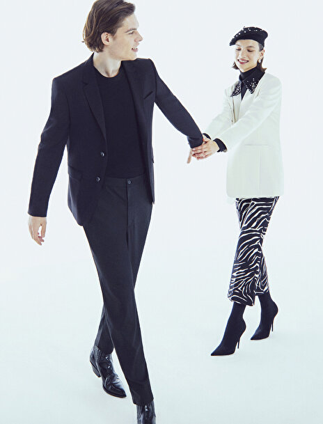 Koton Kadın Paçası Yırtmaçlı Yüksek Bel Desenli Pantolon